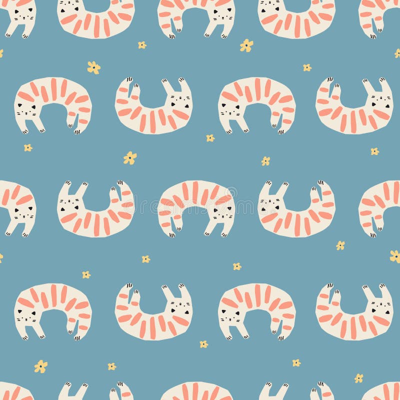 Simple and Cute Cat Animal Illustration Motif Seamless Repeat Pattern ...