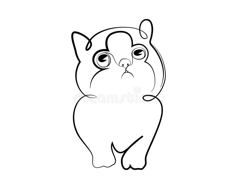 Simple Cute Cat Looking Up with Silhouette Line Art Style Stock Vector ...