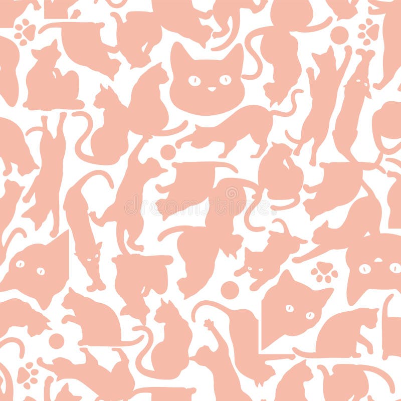 Simple and Cute Cat Seamless Pattern, Stock Vector - Illustration of ...
