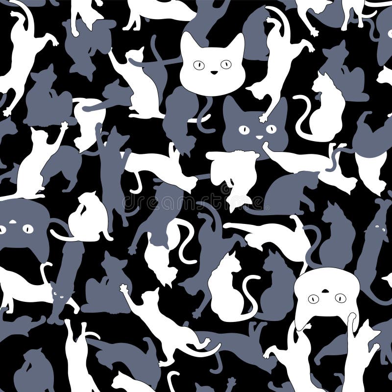 Simple and Cute Cat Seamless Pattern, Stock Vector - Illustration of ...
