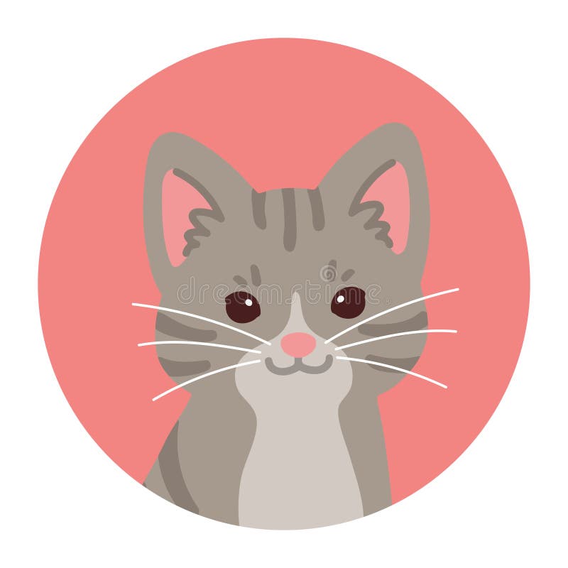 Simple and Cute Circle Icon Grey Tabby Cat Stock Vector - Illustration ...
