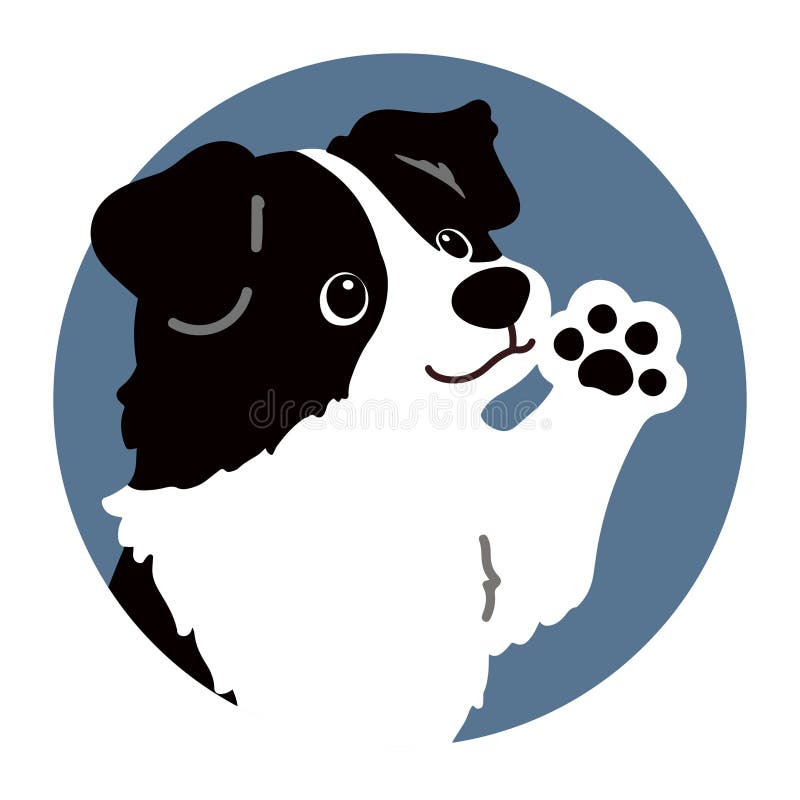 Simple and Cute Circle Icon Illustration of Border Collie Waving a Paw ...