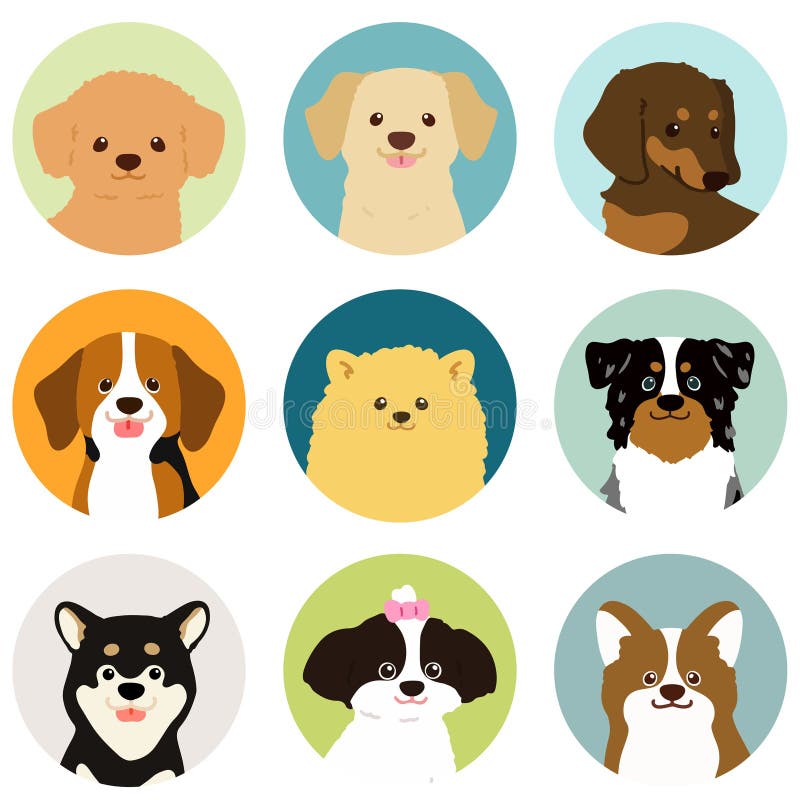 Simple and Cute Circle Icon Illustrations of Friendly Dogs Stock Vector ...