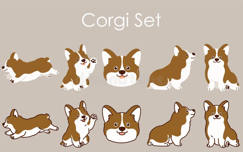 Simple and Cute Corgi Dog Illustrations Set Stock Vector - Illustration ...