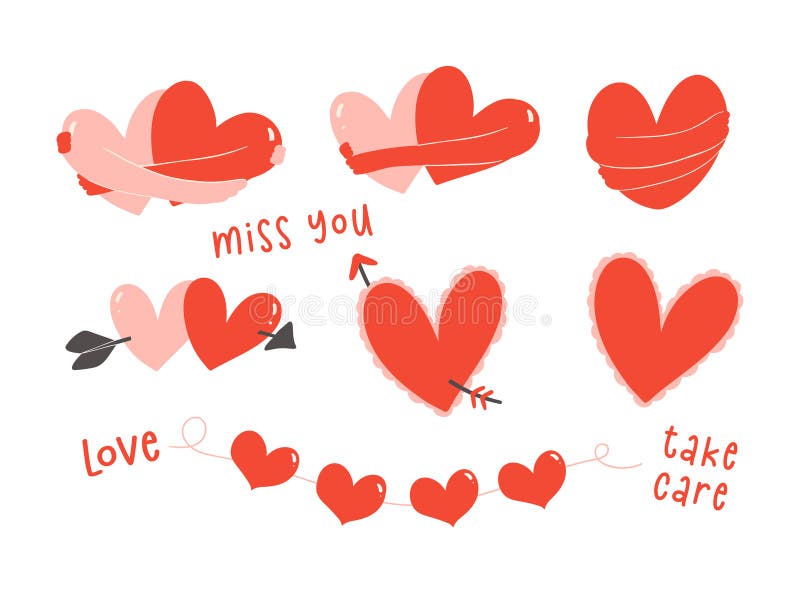 Simple Cute Heart Element Hand Drawn Set Stock Vector - Illustration of ...