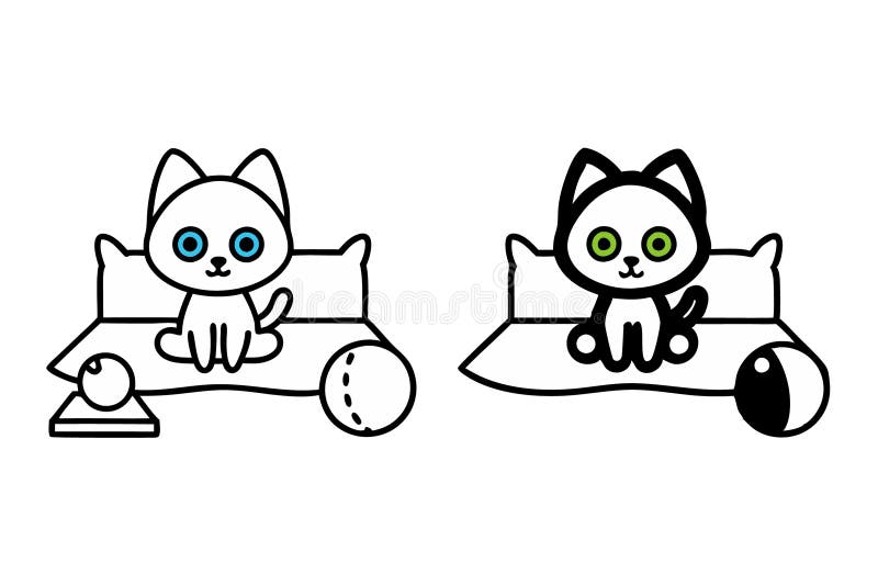 Simple and Cute Illustrated Cats with Green and Blue Eyes, Featuring ...
