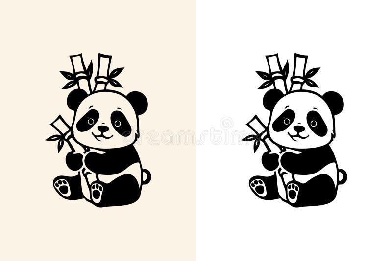 Simple Cute Panda Climbing a Bamboo Tree Stock Illustration ...