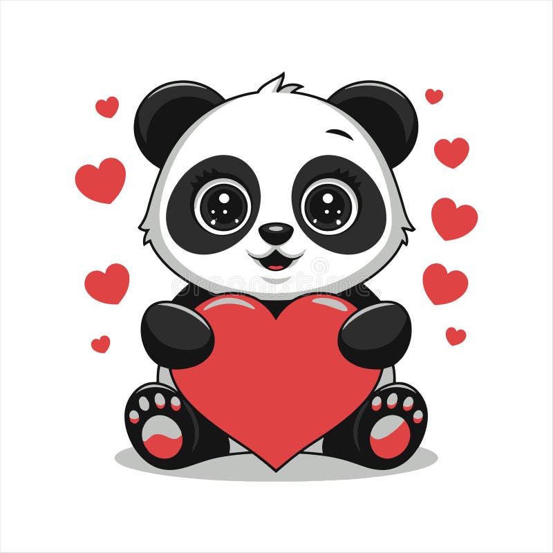 A Simple Cute Panda in Love Icon of a Vector Illustration Stock Vector ...
