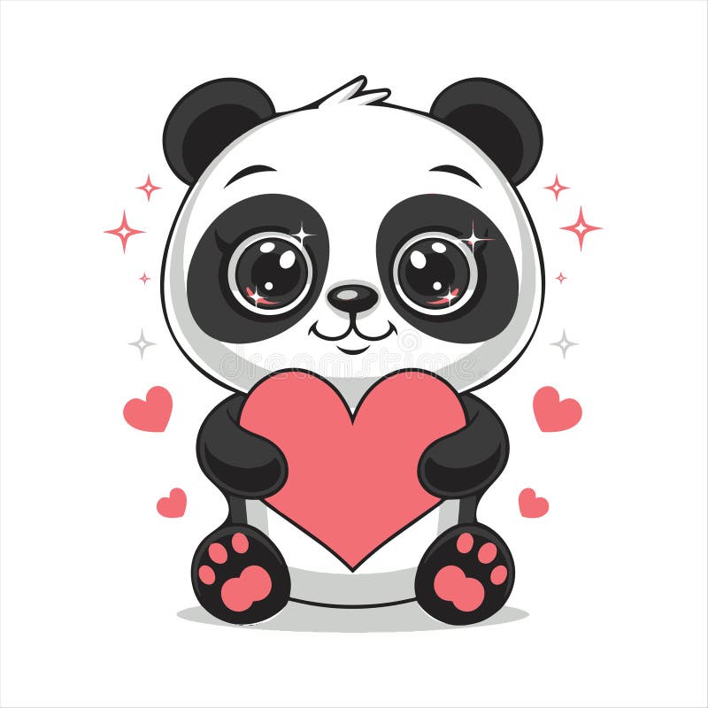 A Simple Cute Panda in Love Icon of a Vector Illustration Stock Vector ...