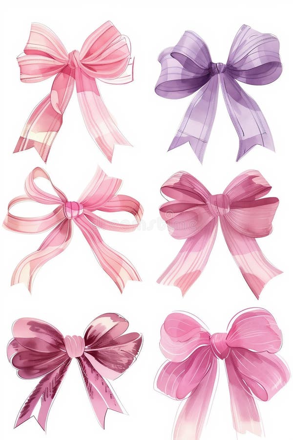 Simple Cute Pink Bows in Watercolor, Generative Ai Stock Illustration ...