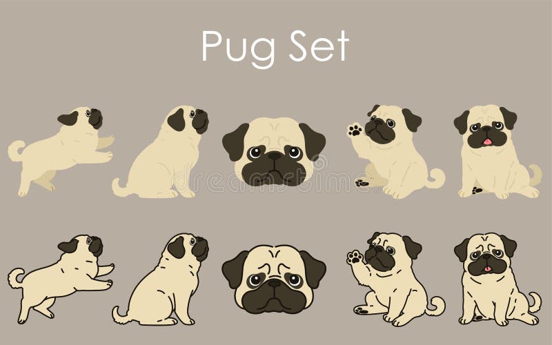 Simple and Cute Pug Illustrations Set Stock Vector - Illustration of ...