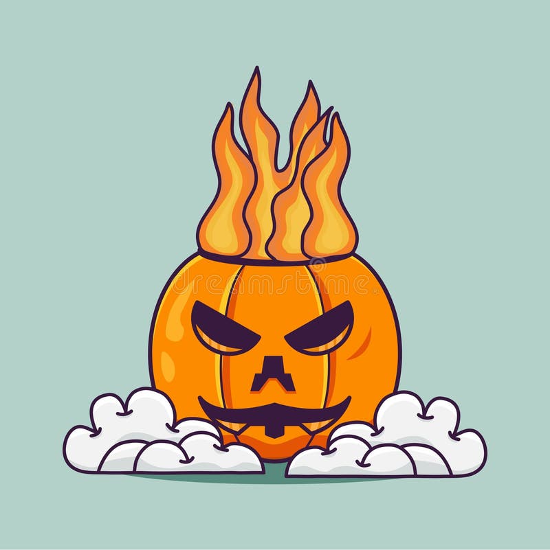 Simple Cute Pumpkin Fire Head with Cloud Illustration Stock Vector ...