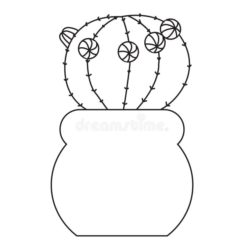 Simple Cute Round Cactus with Branches in Doodle Style. Stock ...