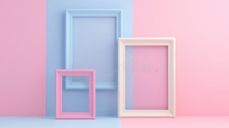 Simple 3d Mockup with Frames in Pastel Color Stock Photo - Image of ...