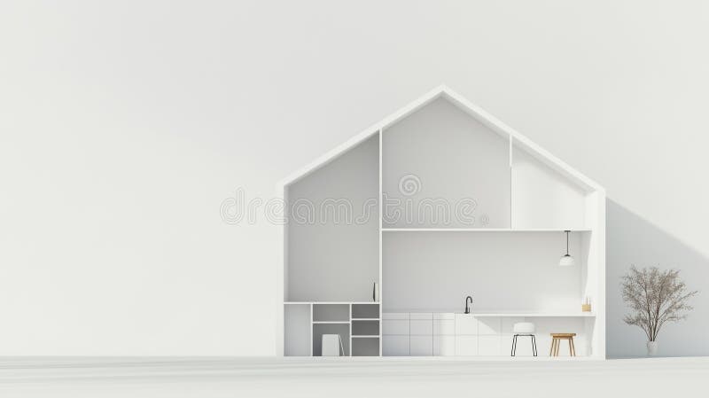 Simple 3d Model of House Cross Section. Empty White House Structure on ...