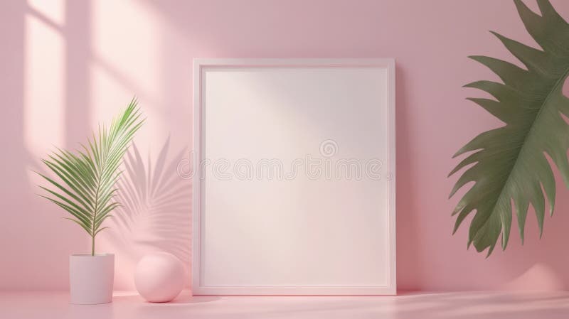 Simple 3D Scene in Pastel Color with Frame Mockup Stock Photo - Image ...