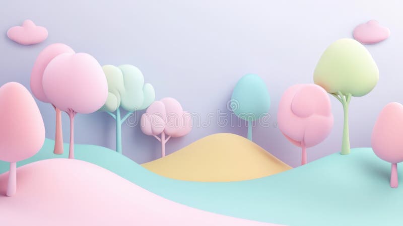 Simple 3D Scene with Pastel-colored Trees Stock Photo - Image of ...