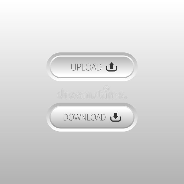 Simple 3D Style Upload and Download Round Rectangle Button with Icon on ...