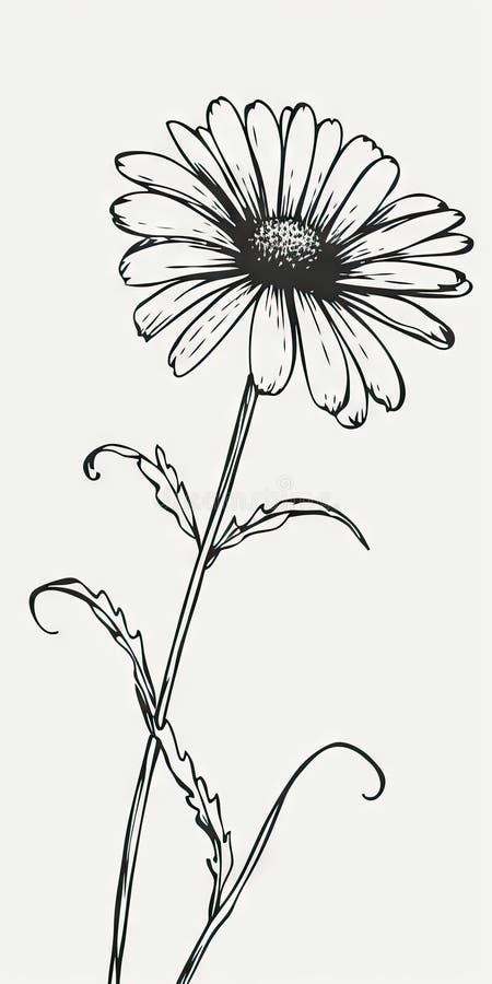 Simple Daisy Flower Doodle Art on White Background for Invitations and ...