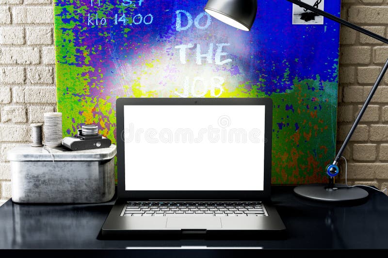 Simple Darck Desk Part of Interest Work Area from Front 3d Render ...