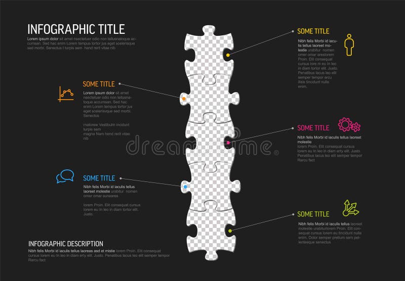 Simple Dark Infographic with Five Puzzle Photo Placeholders Stock ...
