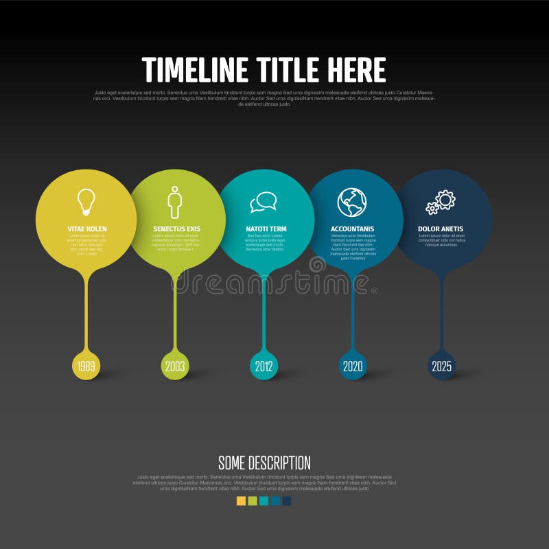 Simple Dark Time Line Template with Big Blue Droplets Pointers in One ...