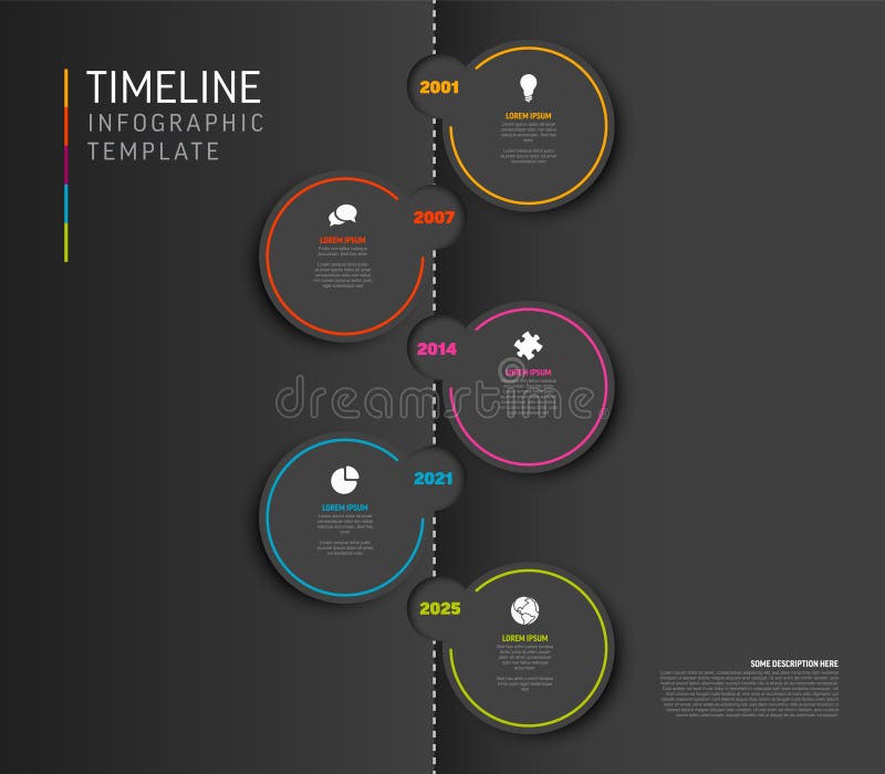 Simple Dark Vertical Timeline Template with Circles on Gray Background ...