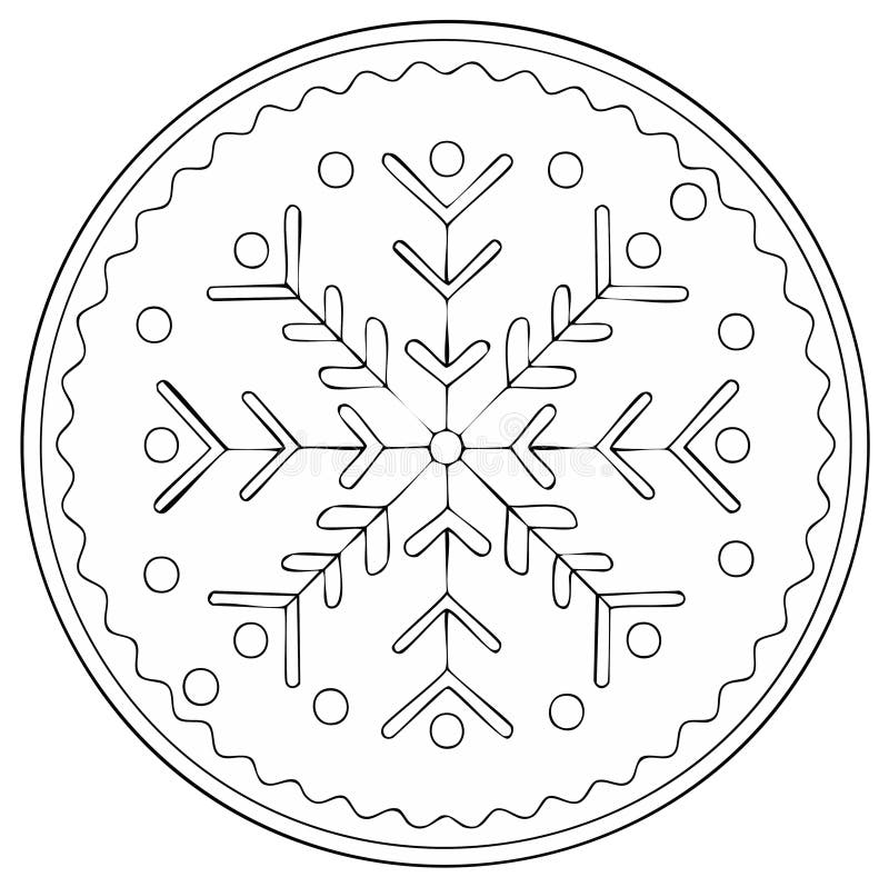 Simple Decorative Snowflake Mandala Line Art for Winter Holidays Stock ...