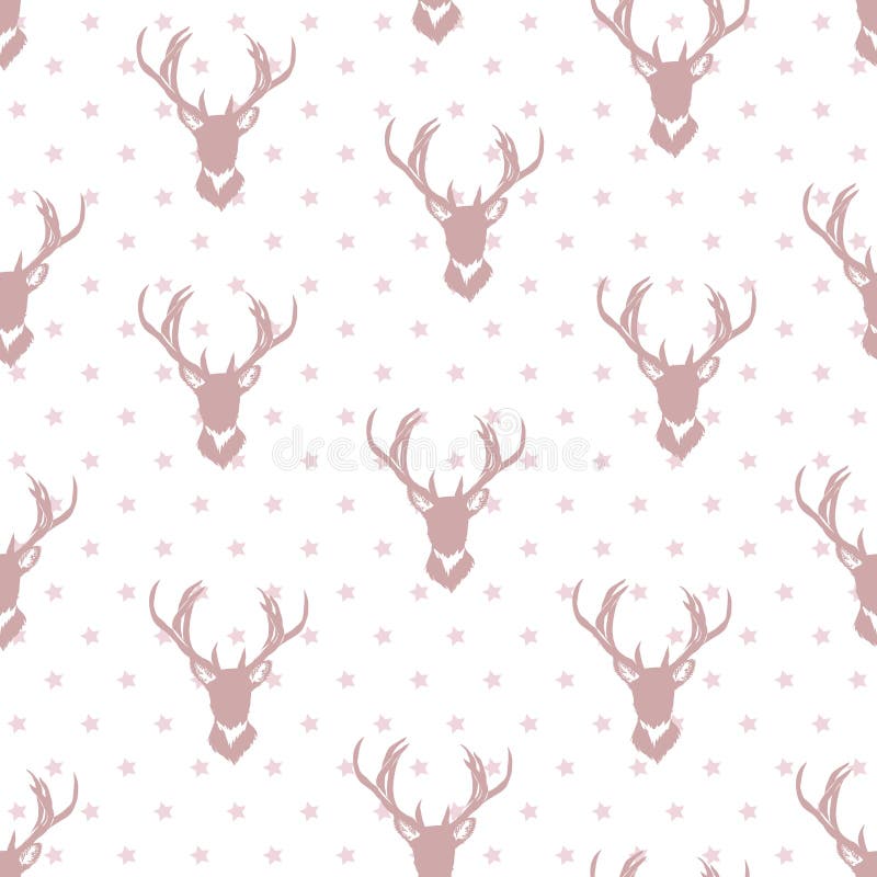Simple Deer Silhouettes and Stars Seamless Vector Background. Stock ...