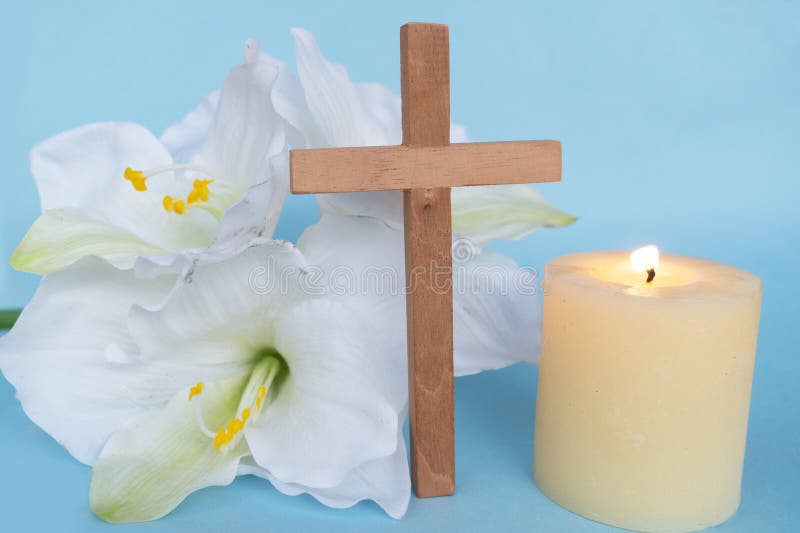 Simple Design of an Easter Cross with Lilies Stock Photo - Image of ...