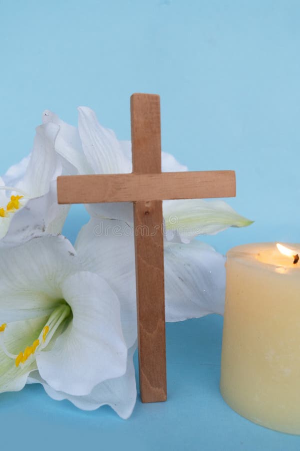 Simple Design of an Easter Cross with Lilies Stock Image - Image of ...