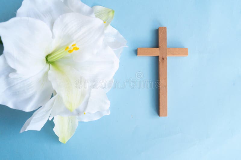 Simple Design of an Easter Cross with Lilies Stock Photo - Image of ...