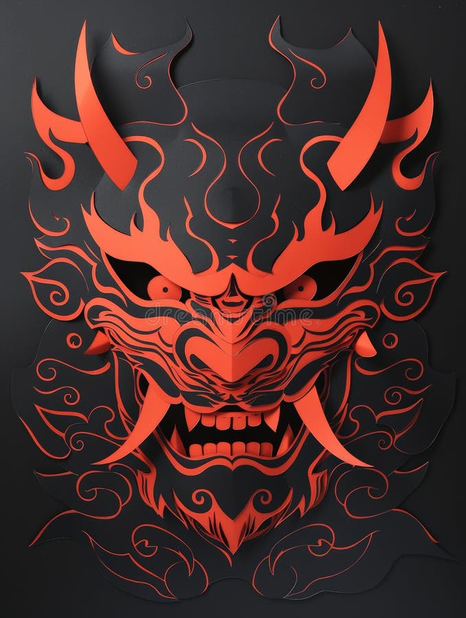 A Simple Design Featuring the Face of Oni, Crafted in the Style of Cut ...