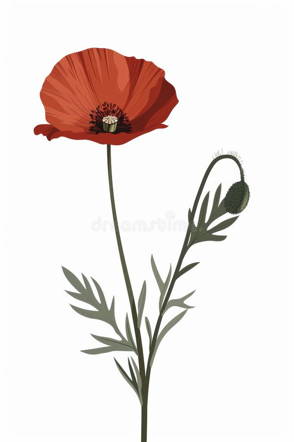 Simple Design Featuring a Single Red Poppy. Stock Illustration ...