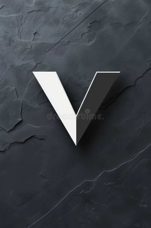 A Simple Design Featuring a White Letter V on a Black Background Stock ...