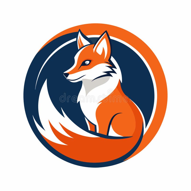 A Simple Design of a Fox in an Orange Circle with a Blue Background ...