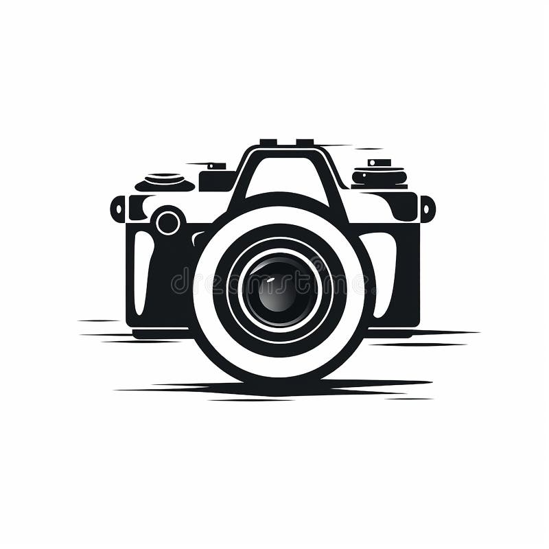 Black and White Digital Illustration of an SLR Style Camera on a White ...