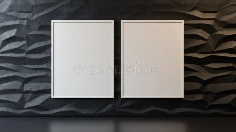 Simple Design of Two Picture Frames Mounted on a Black Wall, Ready for ...