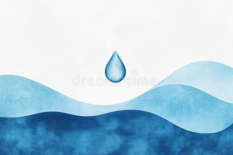 Simple Design Water Droplet. Calm Backdrop with Blue Waves. Minimalist ...