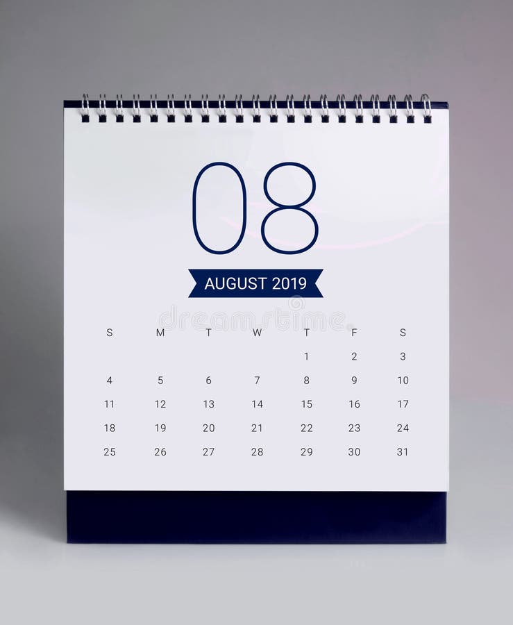 Simple Desk Calendar 2019 - August Stock Image - Image of table, simple ...