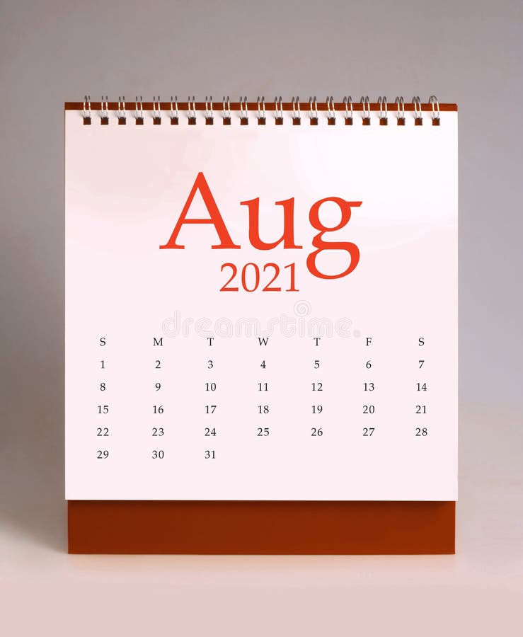 Simple Desk Calendar 2021 - August Stock Photo - Image of date, table ...