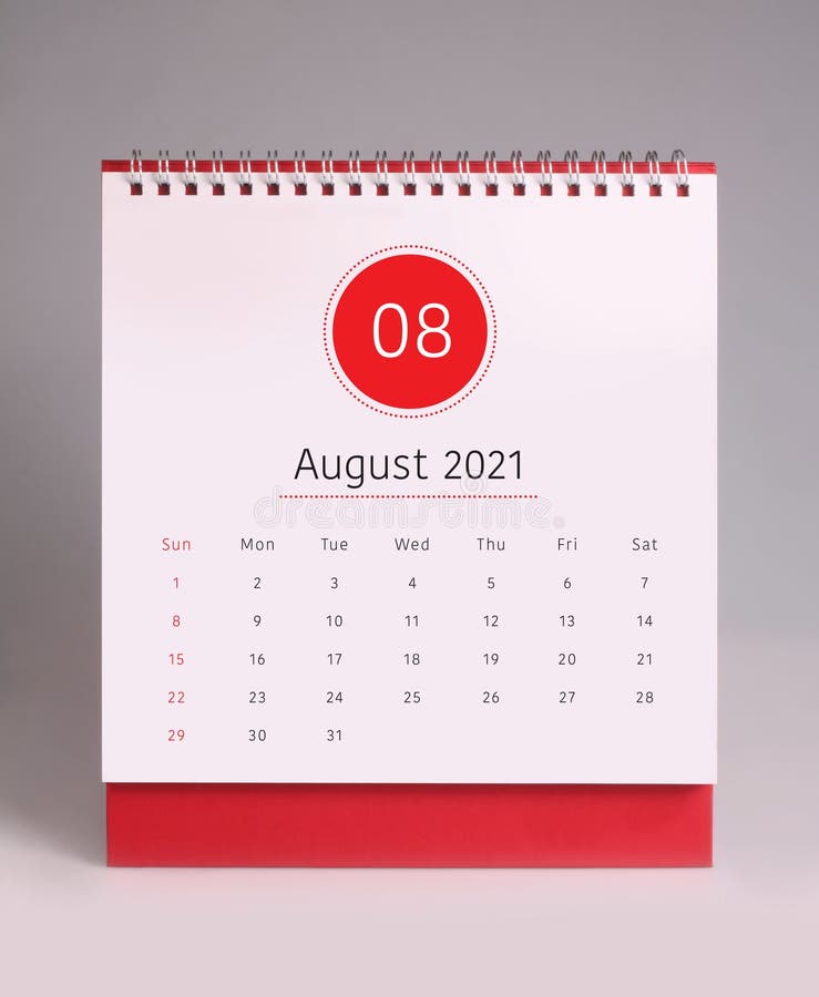 Simple Desk Calendar 2021 - August Stock Photo - Image of table ...