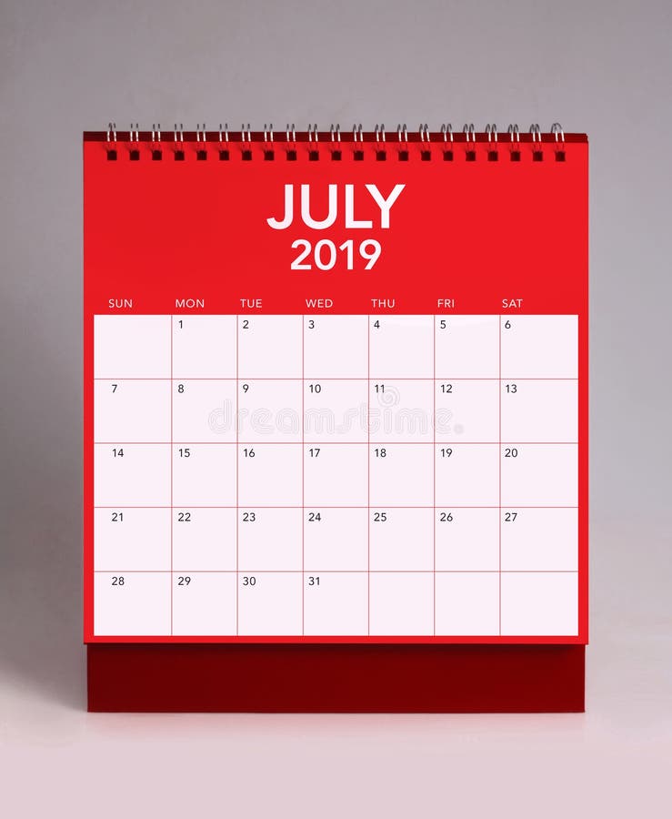Simple Desk Calendar 2019 - July Stock Photo - Image of monthly, simple ...