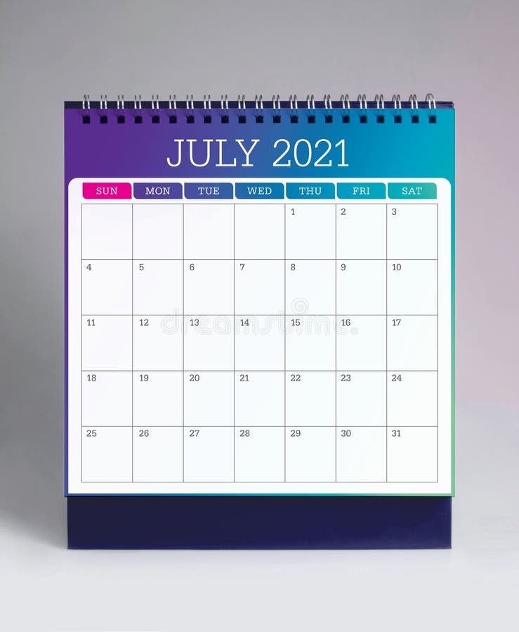 Simple Desk Calendar 2021 - July Stock Photo - Image of monthly ...