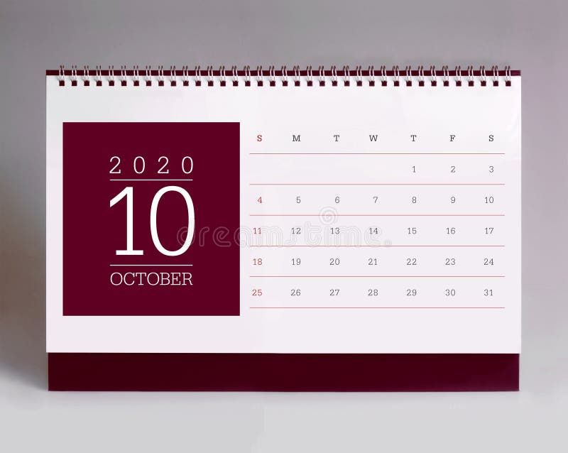 Simple Desk Calendar 2020 - October Stock Photo - Image of table ...