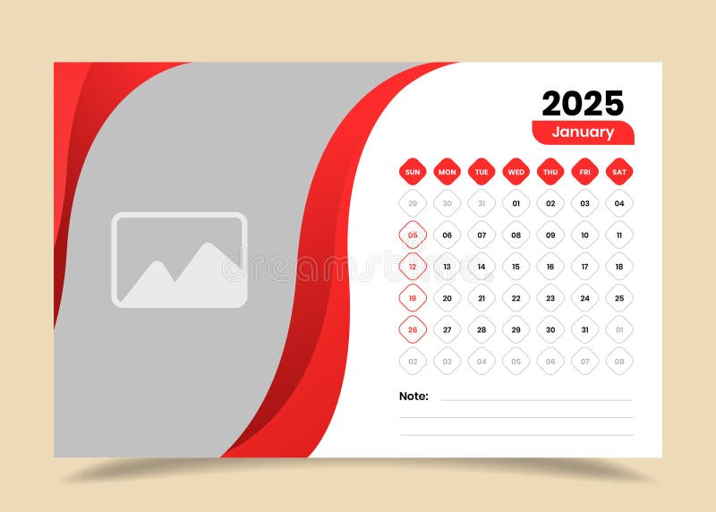 Simple Desk Calendar Template for January 2025 with Image Placeholder ...