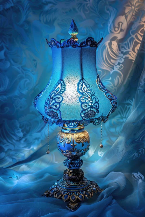 A Simple Desk Lamp with a Blue Shade Stock Image - Image of fixture ...