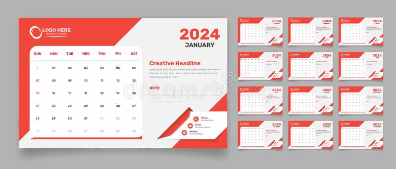 Simple Desk Planner Template for 2024 with Accurate Date Format Stock ...