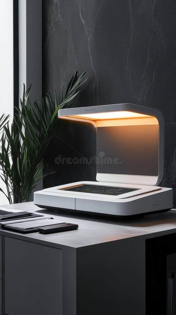 A Simple Desk Setup with a Lamp Placed on Top Stock Image - Image of ...