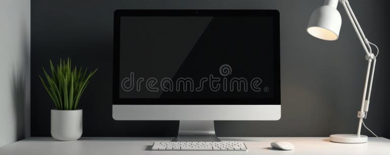 Simple Desktop Mockup with Empty Dark Gray or Black Screen, Showcasing ...